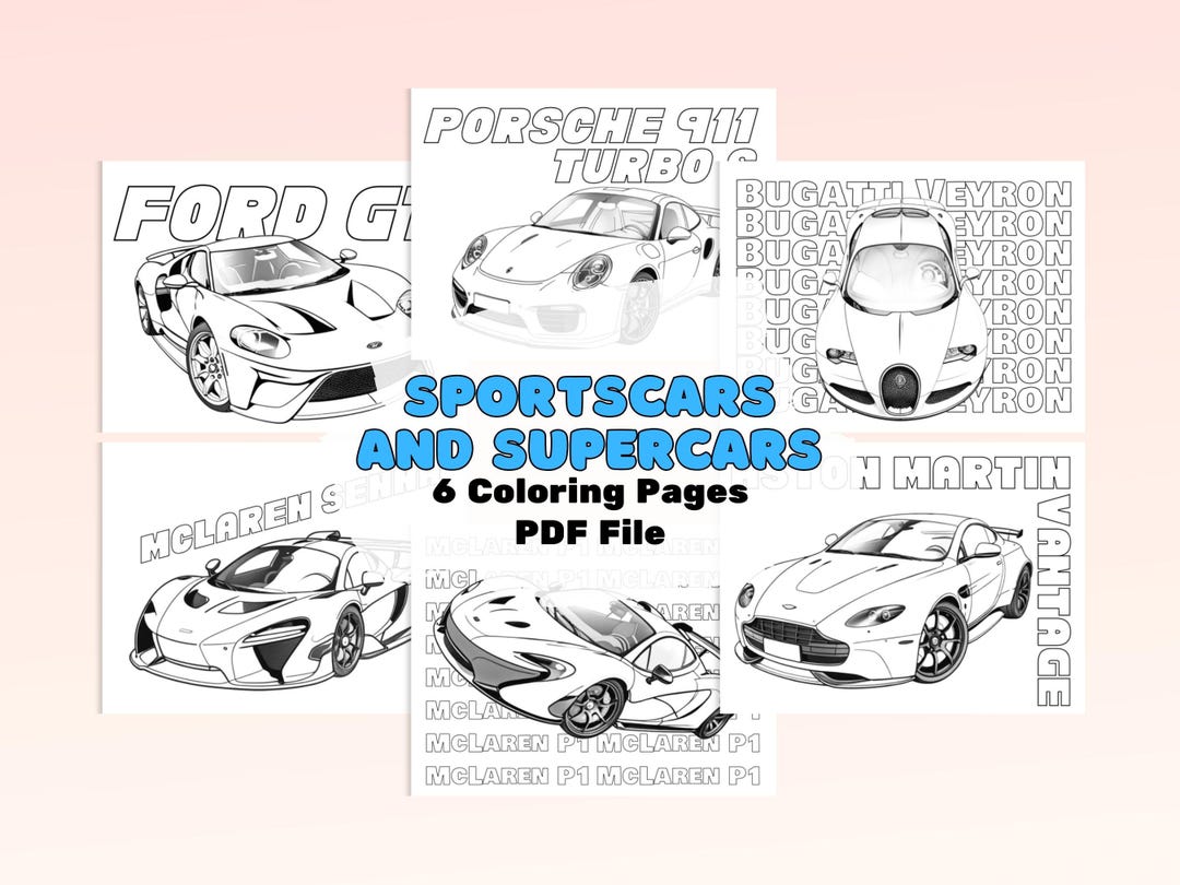 Sportscars and Supercars: 6 Coloring Pages, Digital Download - Etsy