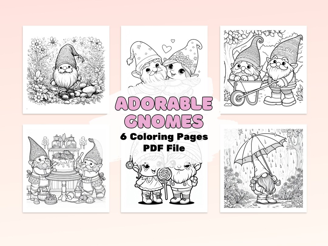 Adorable Gnomes: 6 Coloring Pages, Digital Download - Etsy