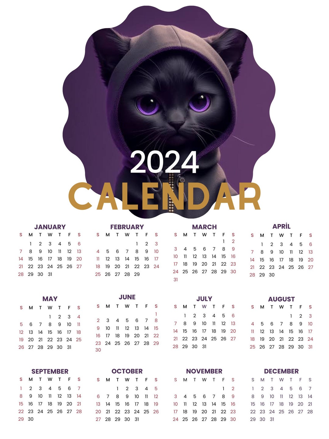 Ai Cat Calender 2024 - Etsy
