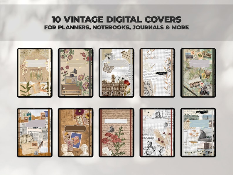 10 Vintage Digital Notebook Covers | Notebook, Journal, Digital Planner ...