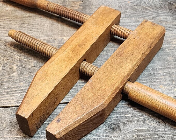 Antique Wooden 10" Parallel Jaw Wood Clamp With Wood Threads ...