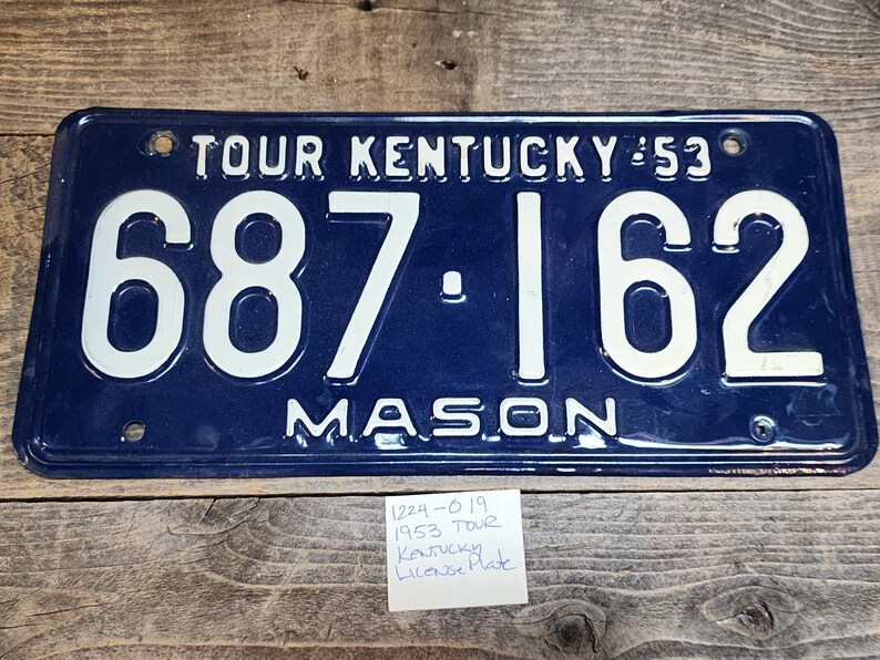 Vintage 1953 Tour Kentucky License Plate Mason County, White Letters on ...