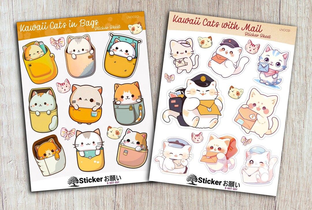 Kawaii Cat Sticker Sheet | Cute Cat Vinyl Stickers | Glossy or Matte ...