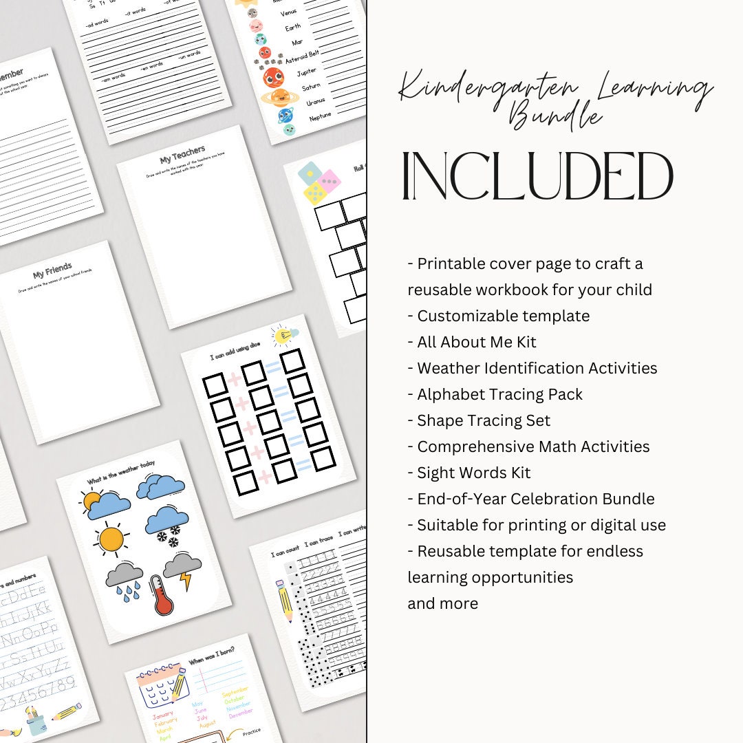 Preschool Pre-k + Kindergarten Learning Bundle, Printable Activity ...