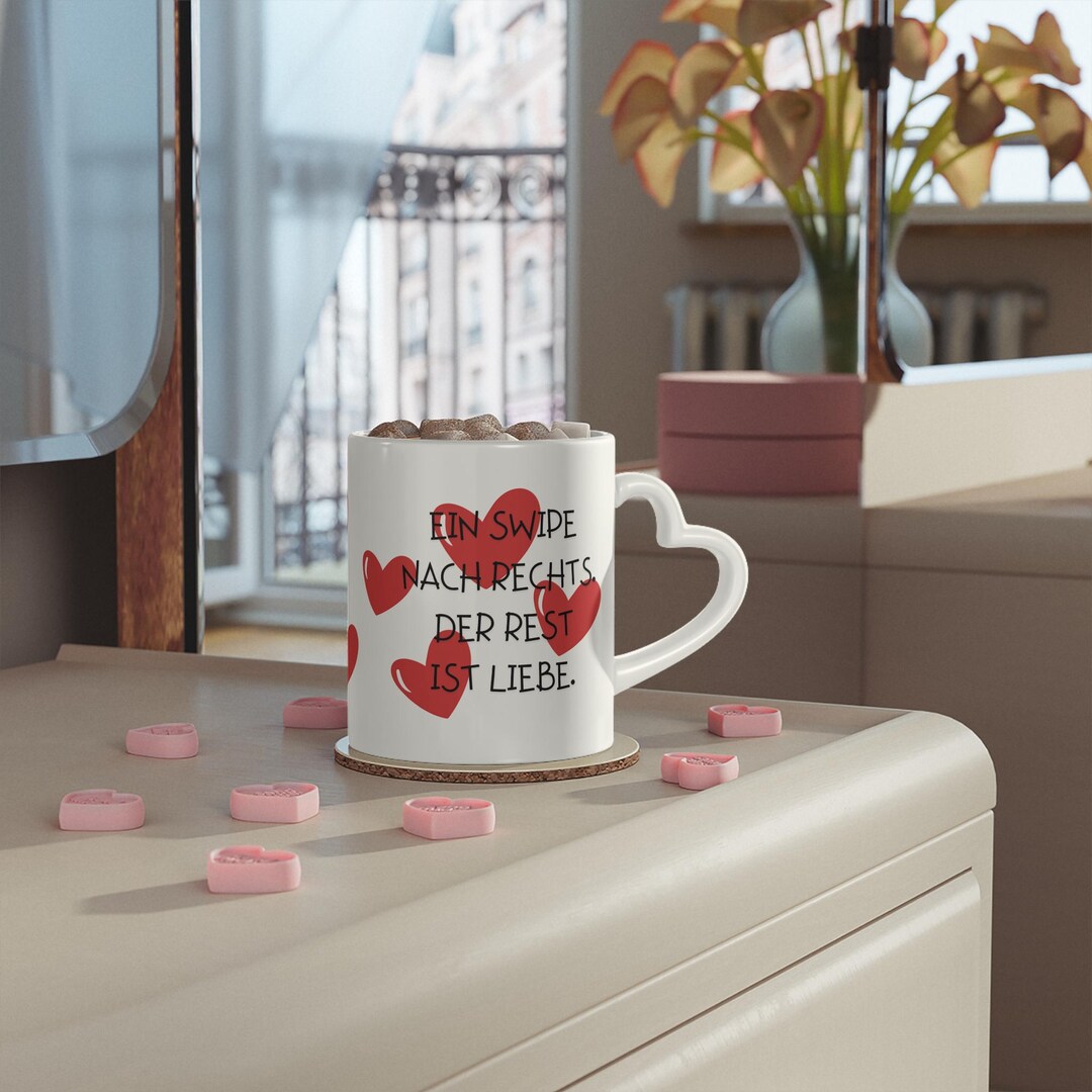 One Swipe Right and the Rest is Love. Heart-shaped Handle Tinder Mug as ...