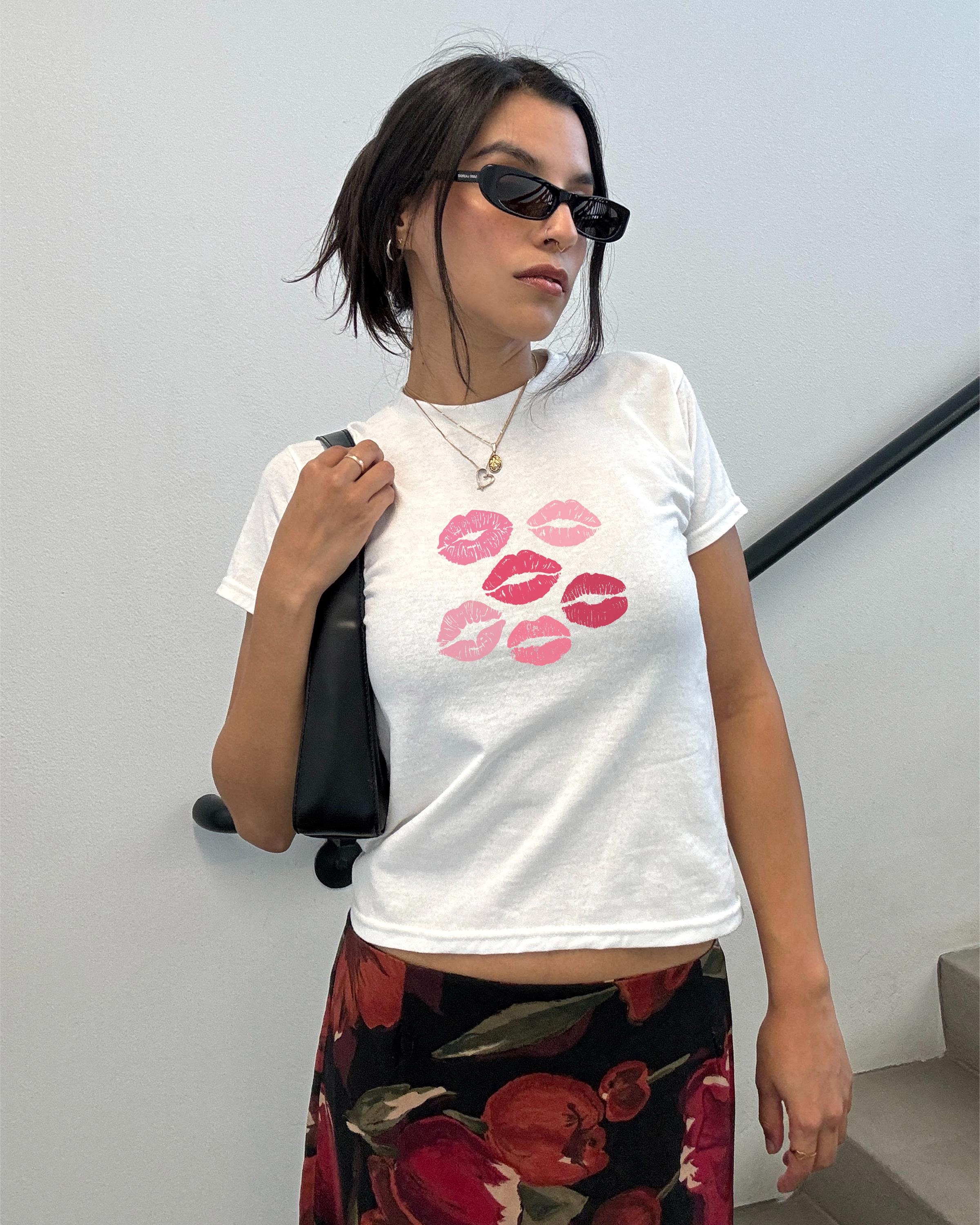 Coquette Kiss Lipstick Marks Baby Tee Women Cute Valentine's Day Crop ...