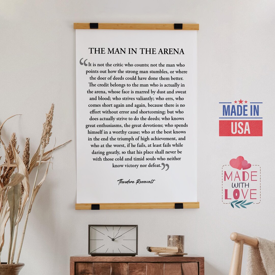 The Man in the Arena Wall Hanging, Living Room Wall Decor, Wood Wall ...