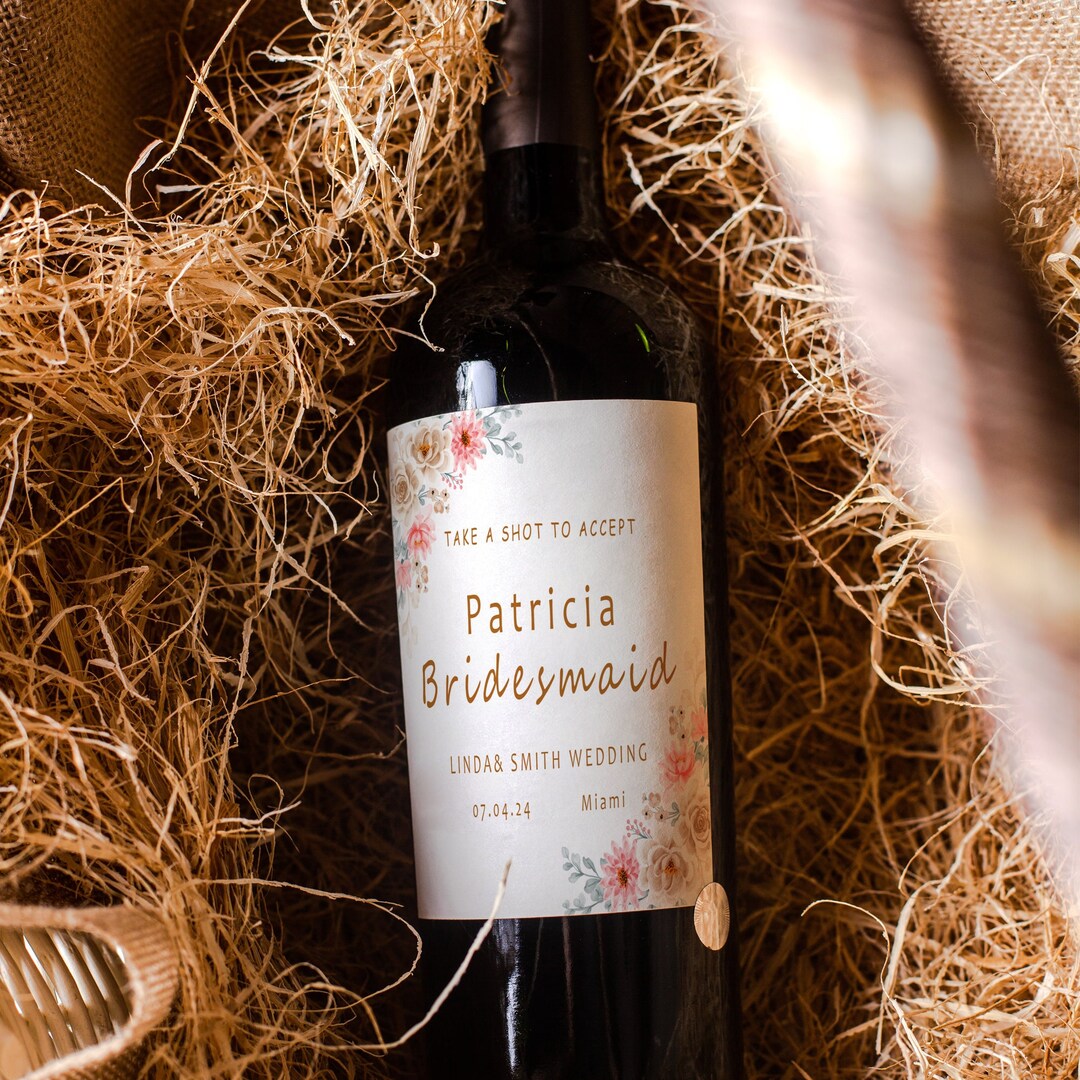 Personalized Bridesmaid Wine Label, Wedding Gift, Champagne Label, Wine ...