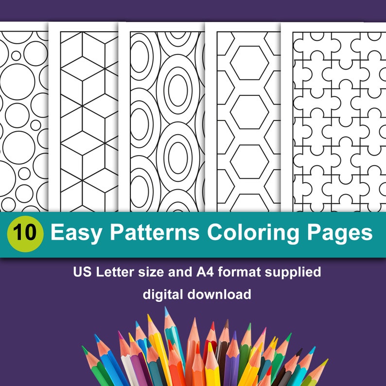 10 Printable Bold Easy Pattern Coloring Pages for Adults, Kids, Teens ...