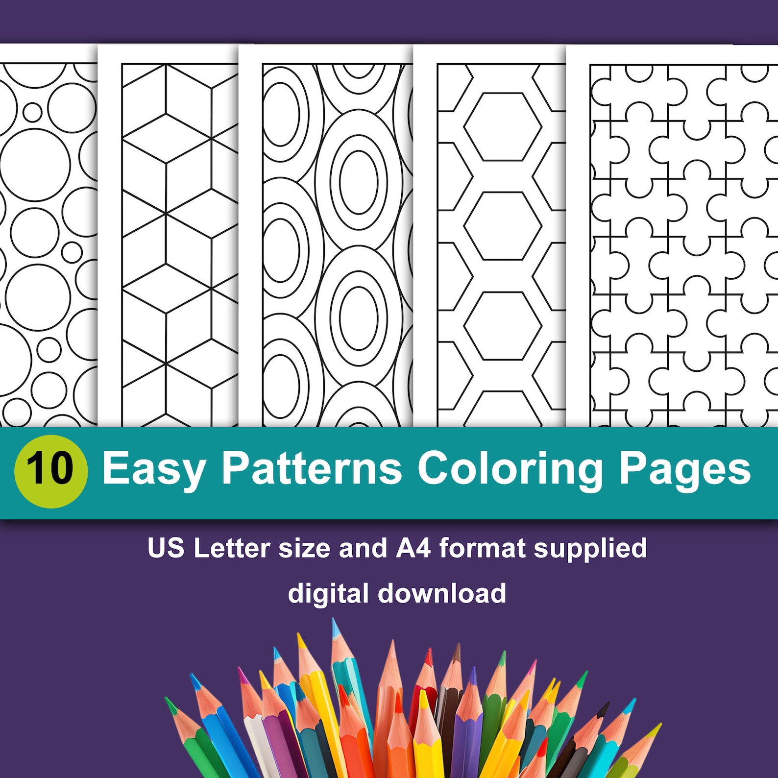 10 Printable Bold Easy Pattern Coloring Pages for Adults, Kids, Teens ...