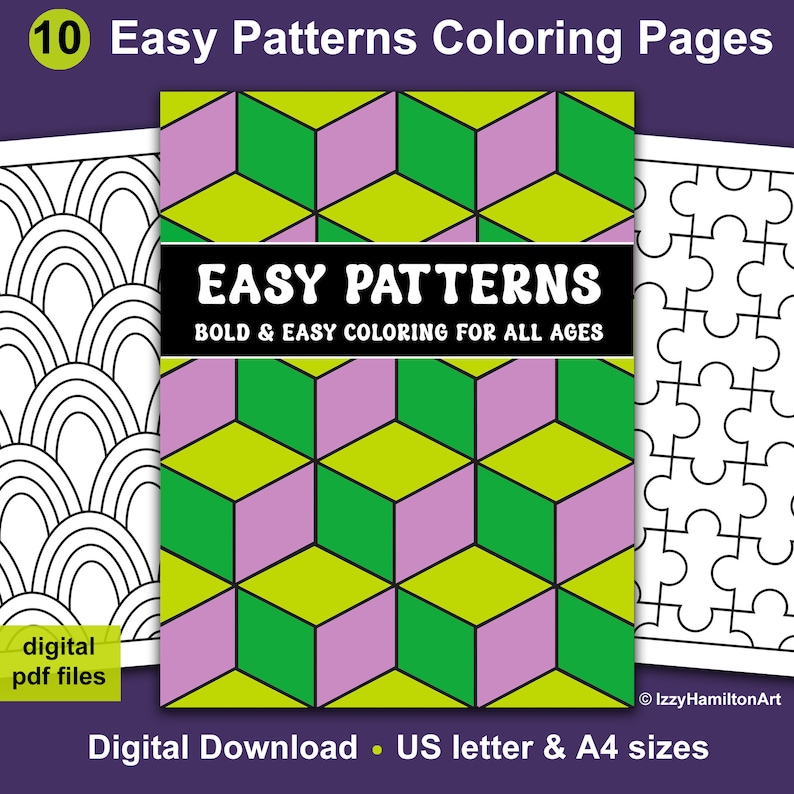 10 Printable Bold Easy Pattern Coloring Pages for Adults, Kids, Teens ...