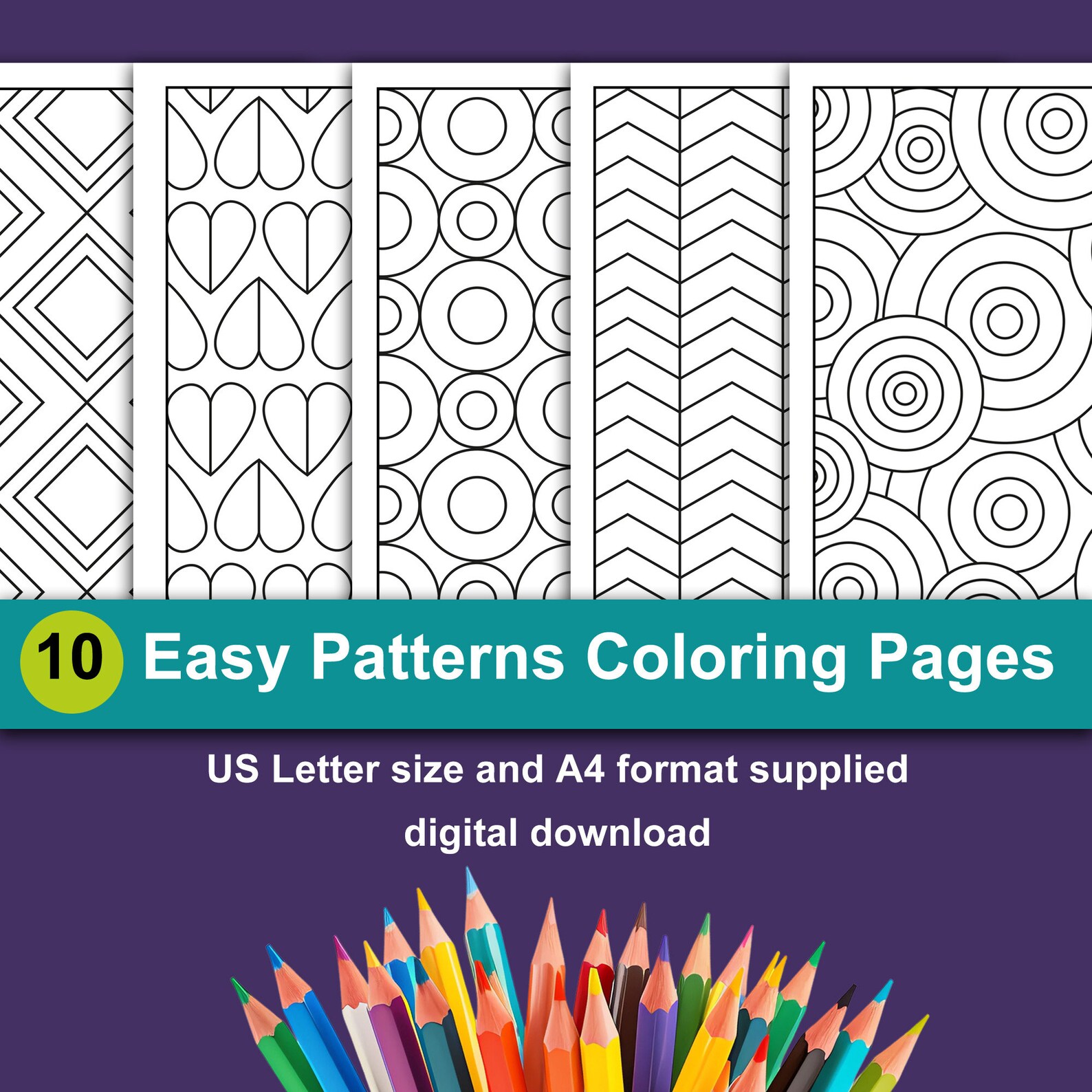 10 Printable Easy Patterns Coloring Pages for Adults, Kids, Teens and ...