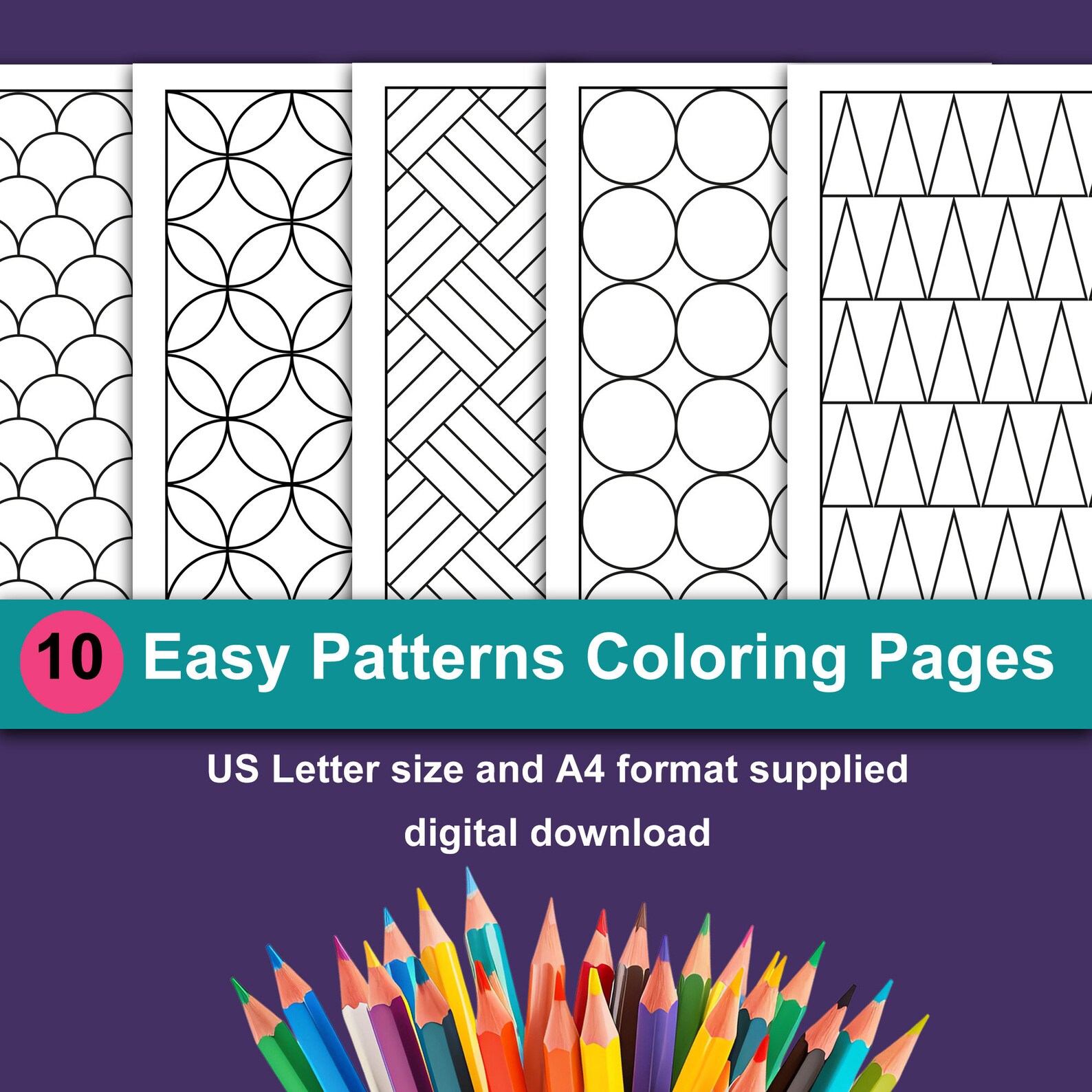 10 Printable Easy Patterns Coloring Pages for Adults, Kids, Teens and ...