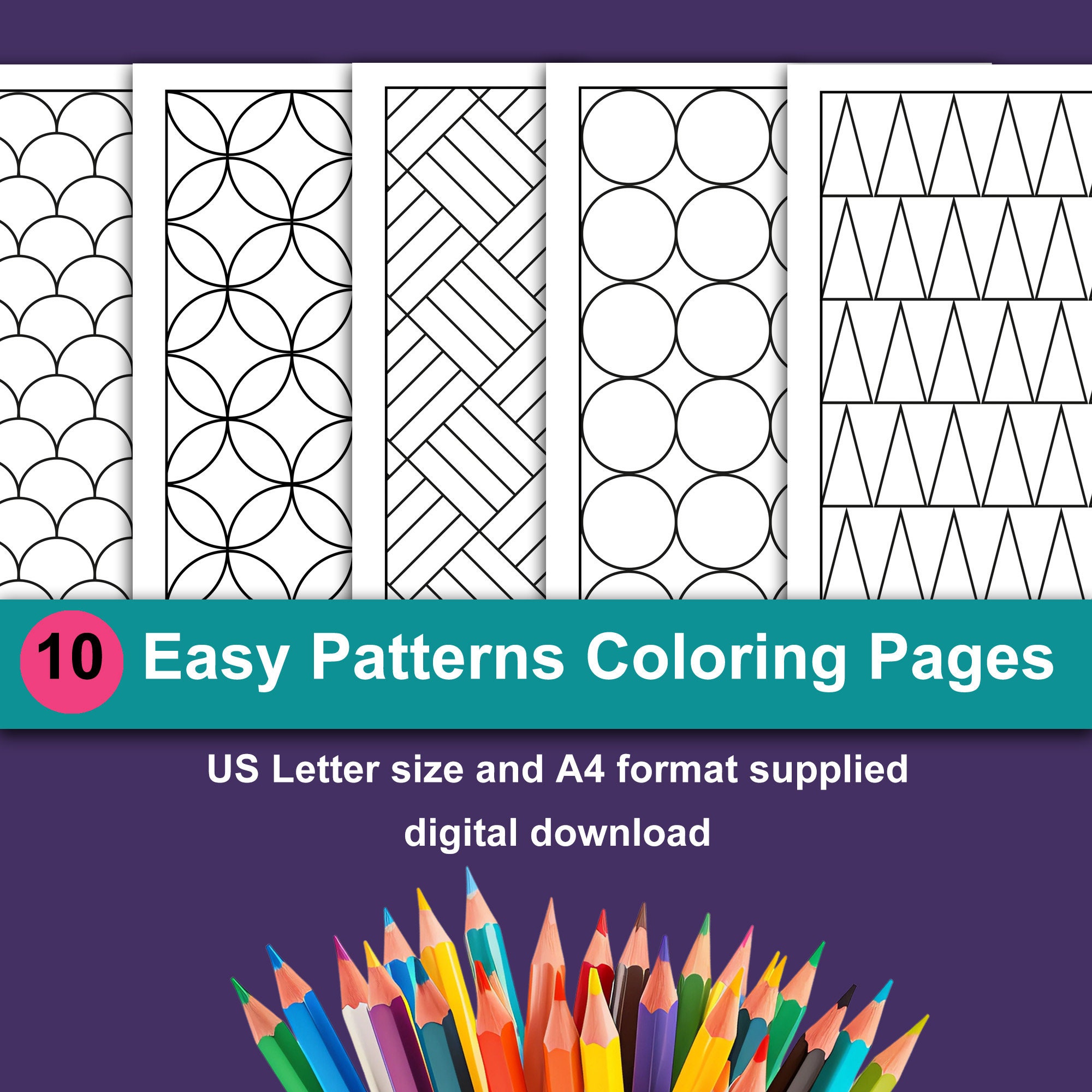 10 Printable Easy Patterns Coloring Pages for Adults, Kids, Teens and ...