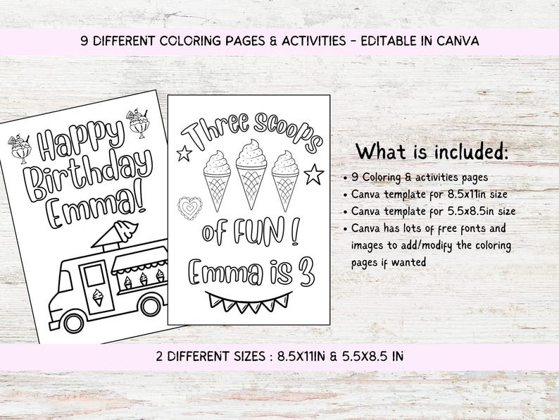 Three Scoops of Fun Birthday Coloring Pages,ice Cream Activity Pages ...