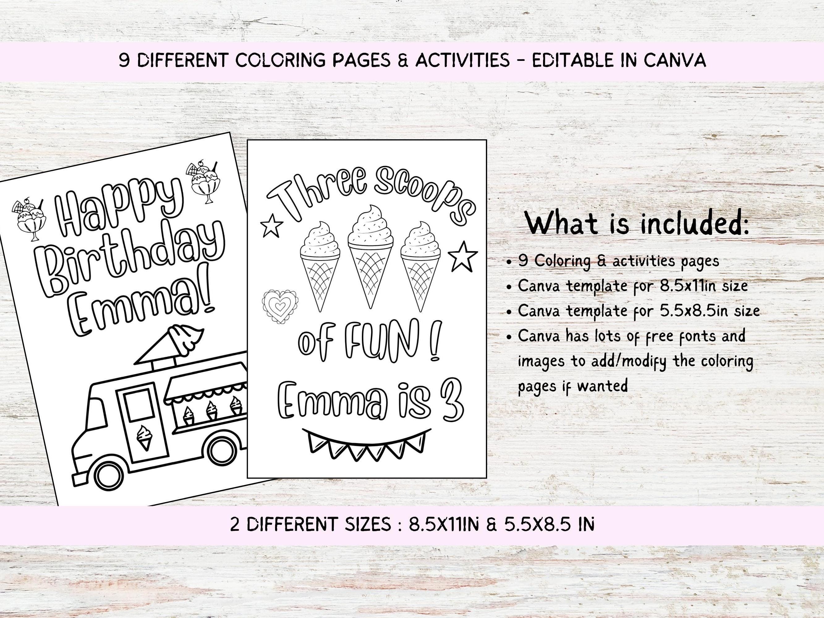 Three Scoops of Fun Birthday Coloring Pages,ice Cream Activity Pages ...