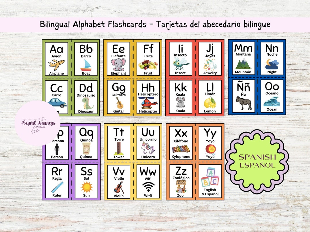 Bilingual Alphabet Flash Cards, English Spanish Learning (digital ...