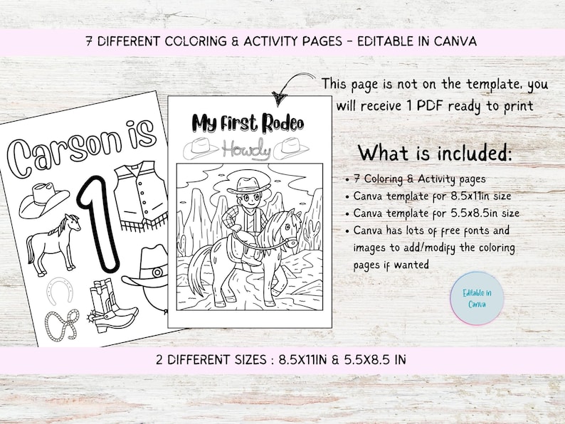 Editable My First Rodeo Coloring Pages,1st Birthday Activity Pages ...