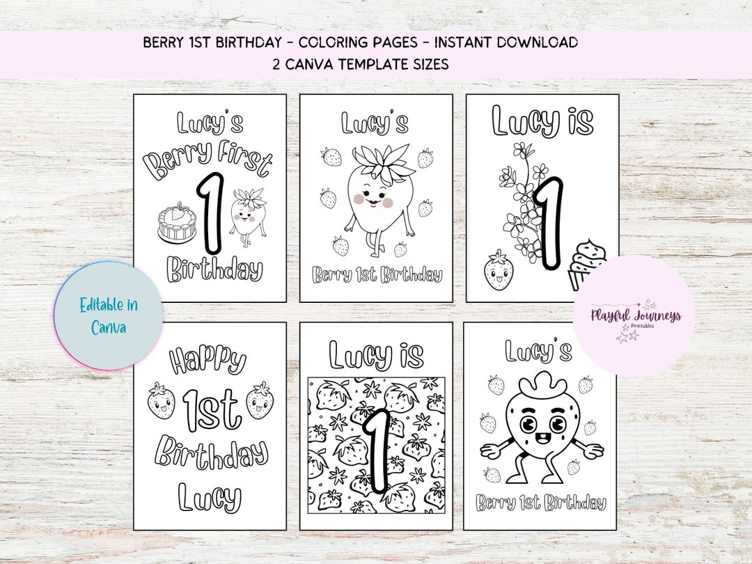 Berry First Birthday Editable Canva Template, Personalized Printable ...