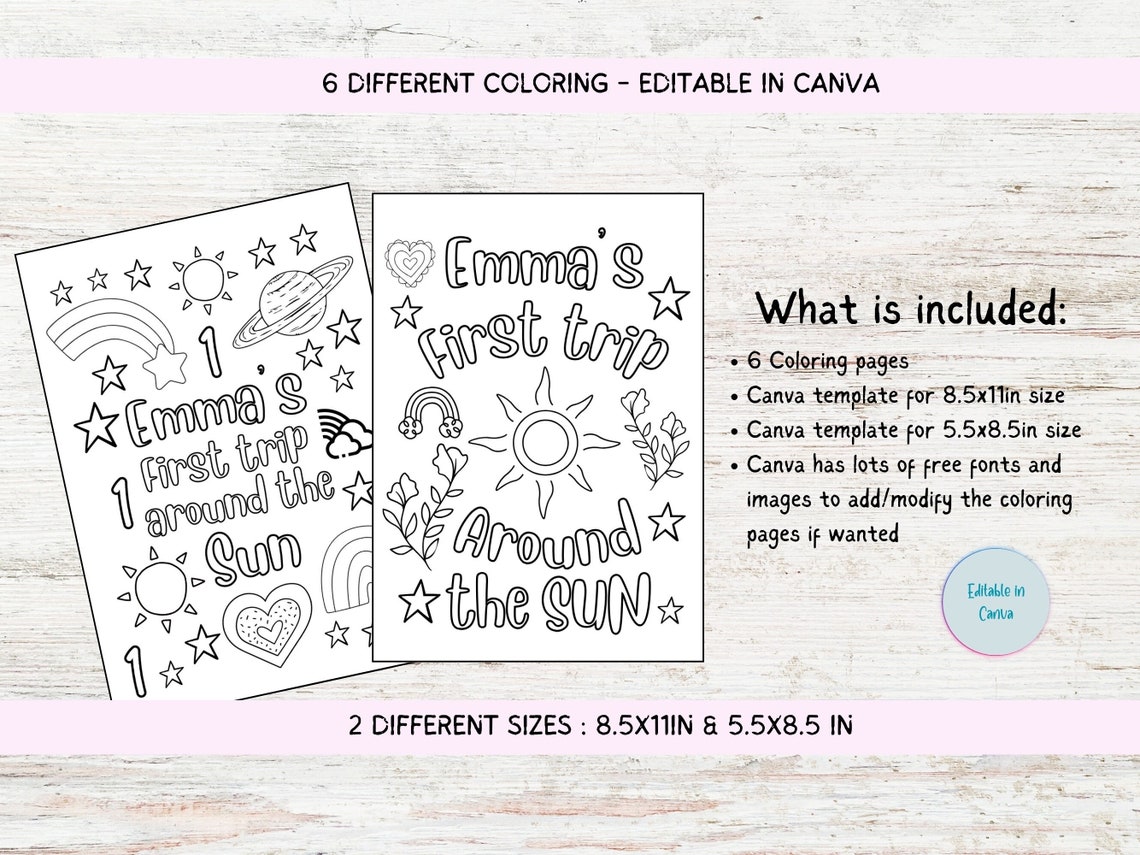 Pink First Trip Around the Sun Birthday,editable Canva Template ...
