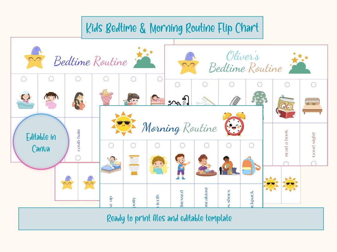 Morning and Evening Routine Flip Chart, Editable Bedtime Routine Flip Chart, Daily Routine Flip ...