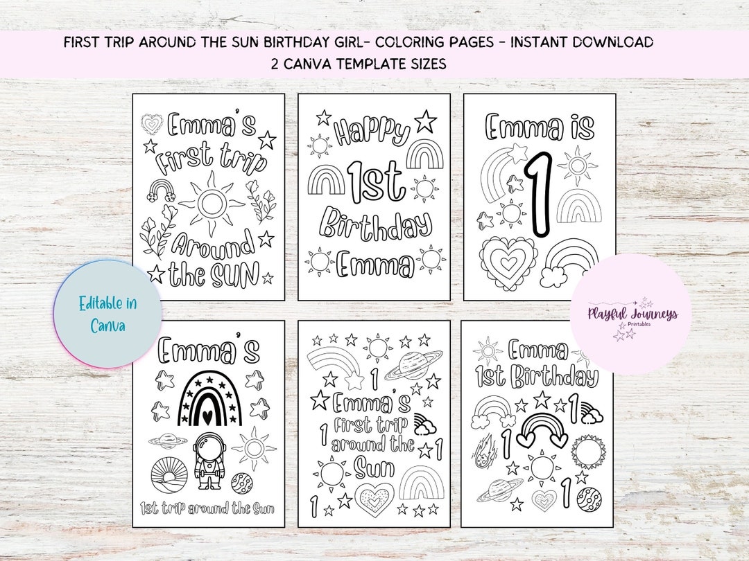 Pink First Trip Around the Sun Birthday,editable Canva Template ...