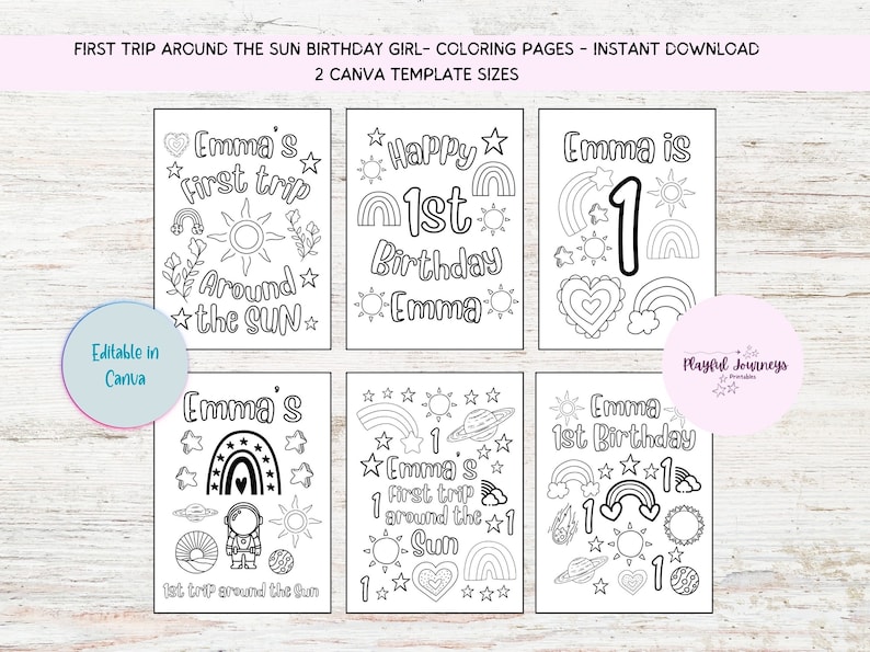 Pink First Trip Around the Sun Birthday,editable Canva Template ...