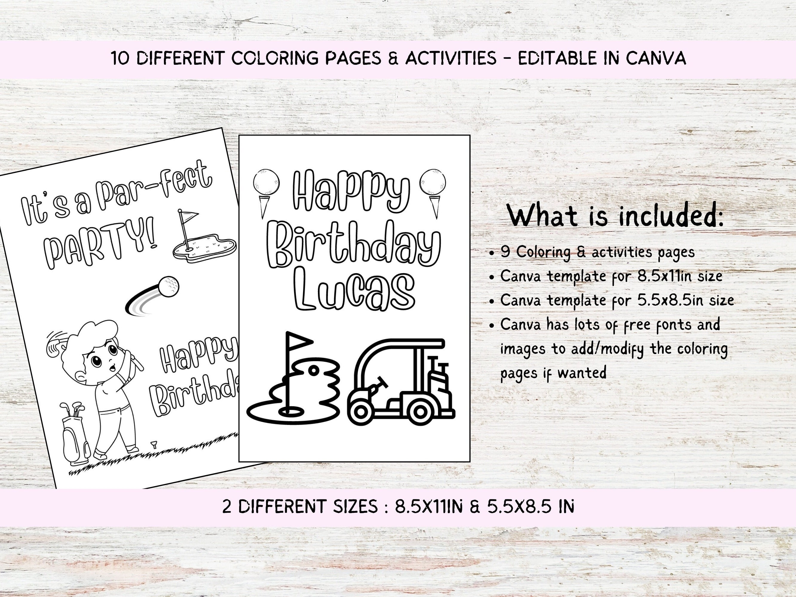 Editable Golf Coloring Pages,golf Activity Pages,golf Birthday Party ...