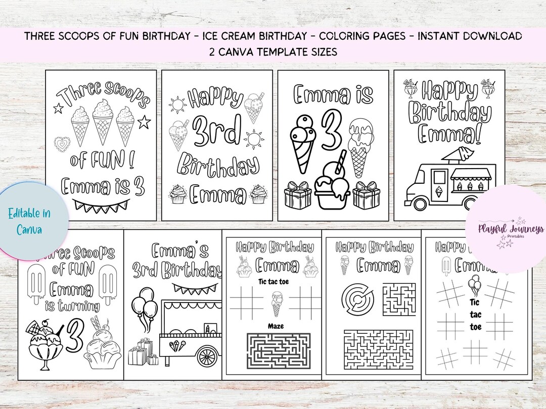 Three Scoops of Fun Birthday Coloring Pages,ice Cream Activity Pages ...