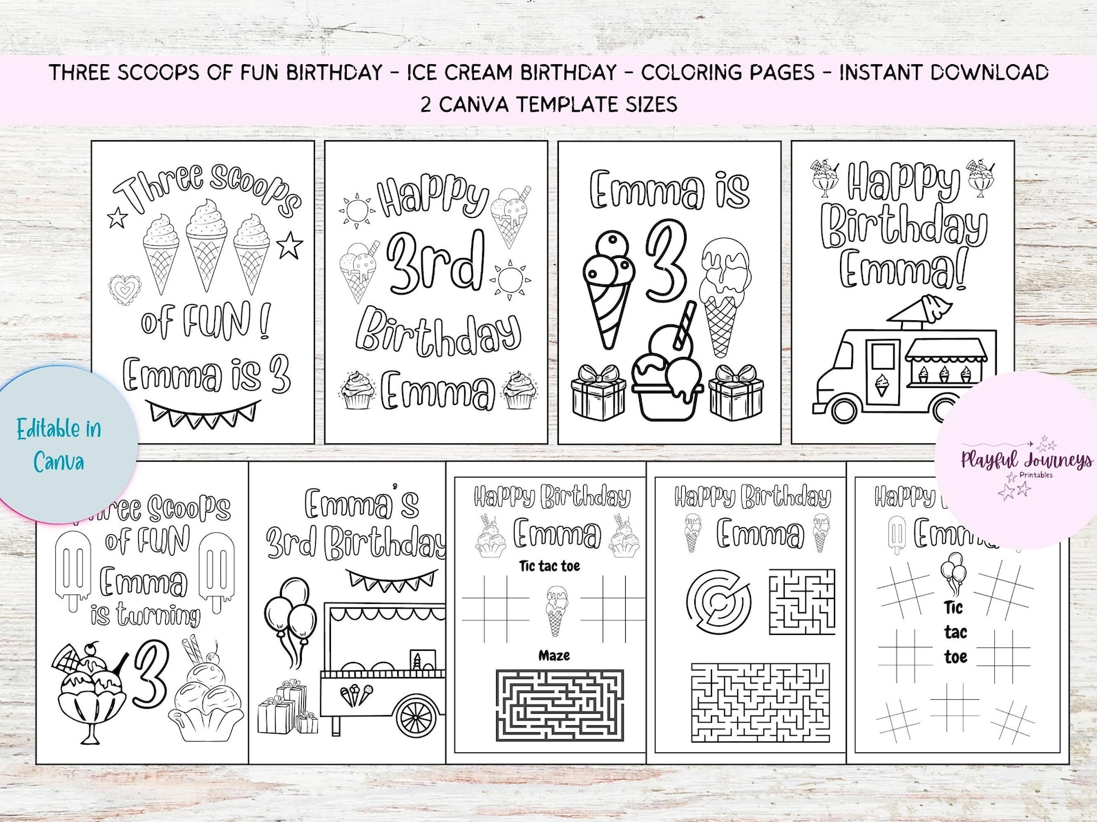 Three Scoops of Fun Birthday Coloring Pages,ice Cream Activity Pages ...