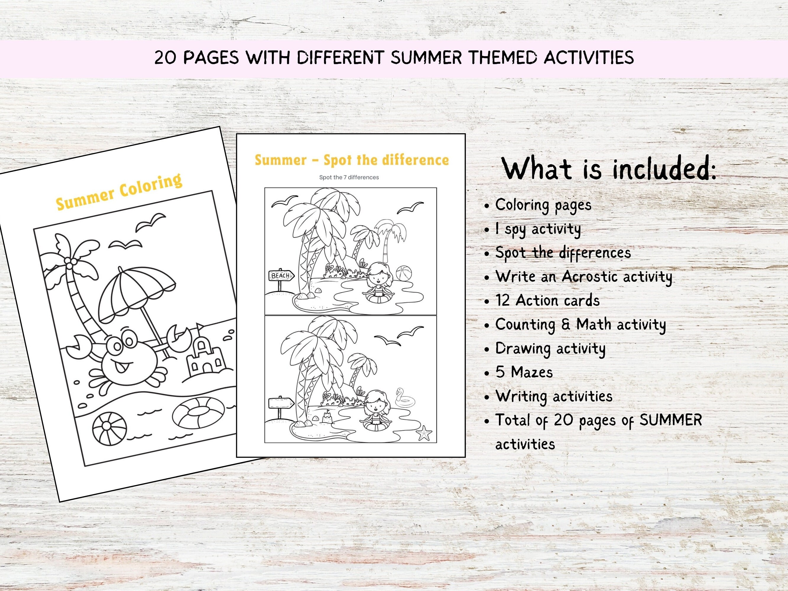Summer Theme Activity Bundle,summer Printable, Summer Activity Coloring ...