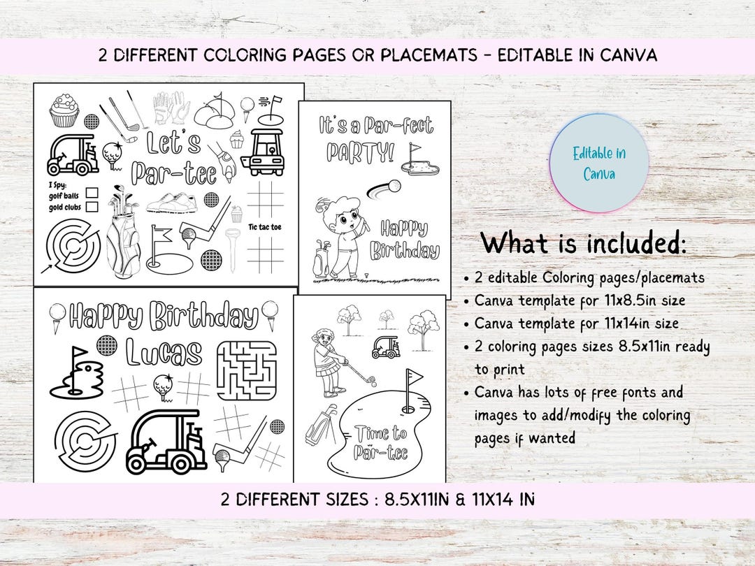 Editable Golf Coloring Pages,golf Activity Pages,golf Birthday Party ...