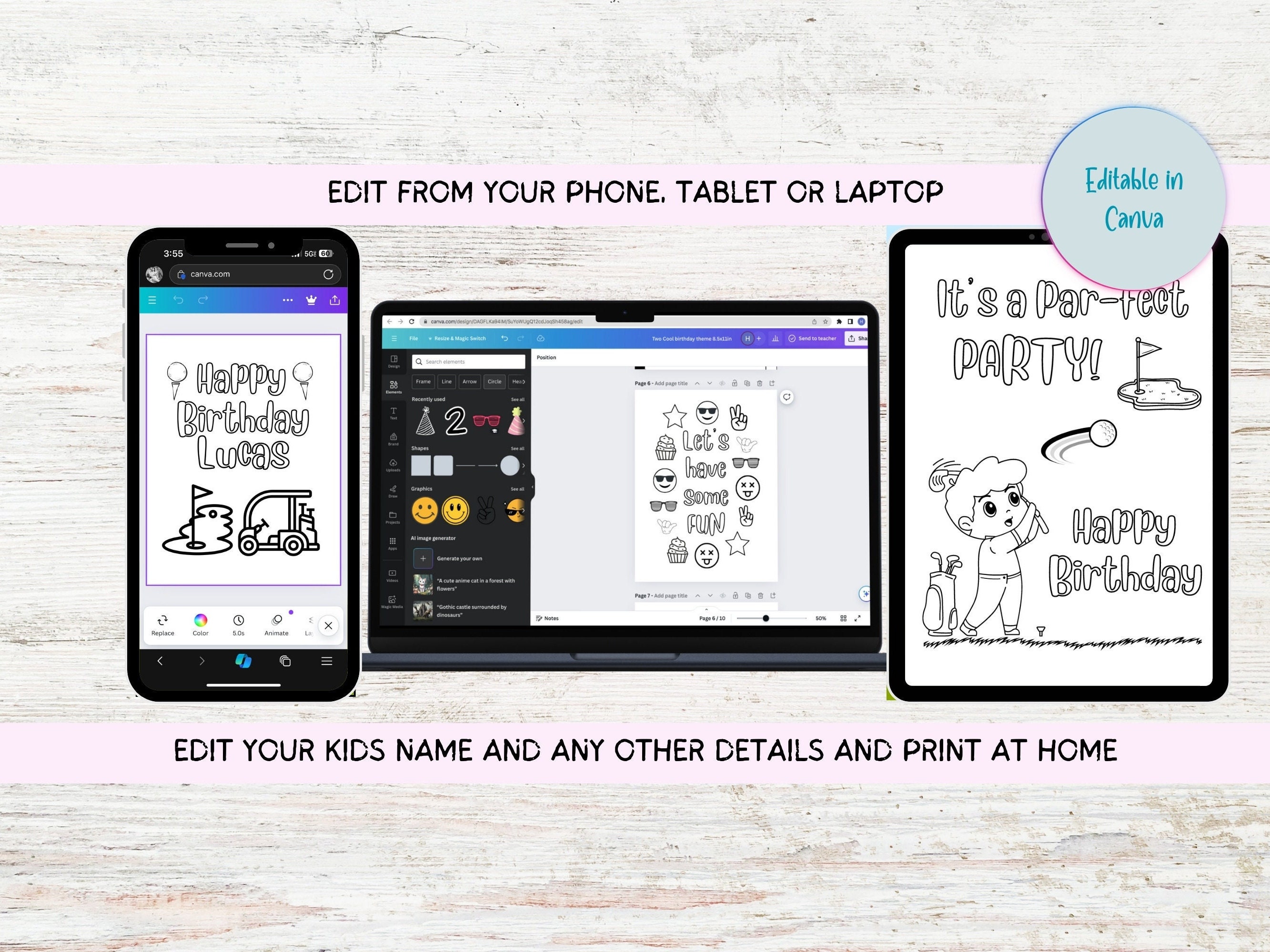 Editable Golf Coloring Pages,golf Activity Pages,golf Birthday Party ...