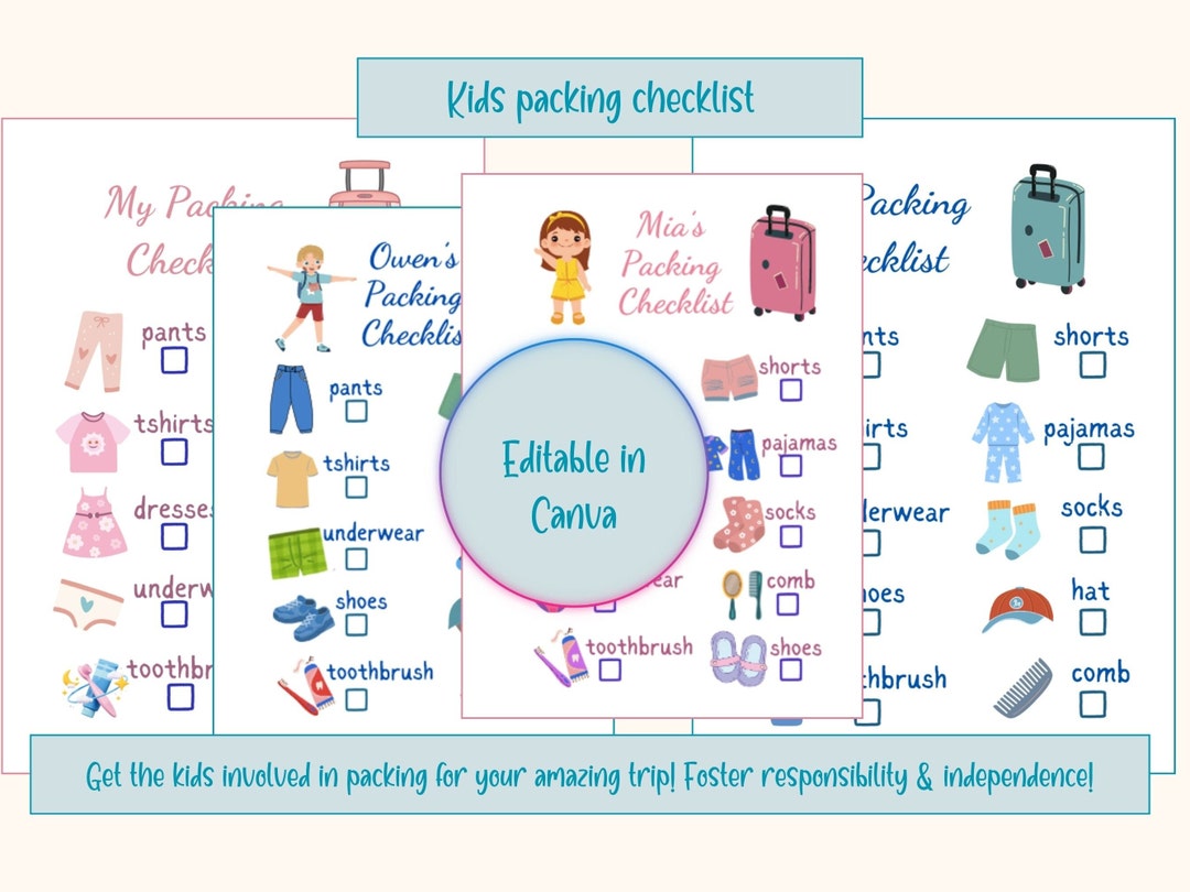 Visual Kids Packing List,kids Packing Checklist,packing List for Kids ...