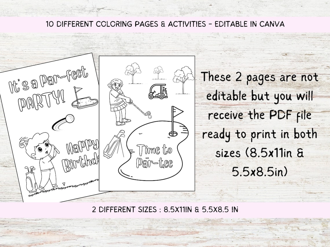 Editable Golf Coloring Pages,golf Activity Pages,golf Birthday Party ...