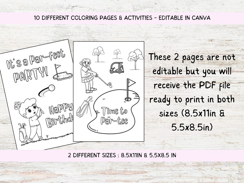 Editable Golf Coloring Pages,golf Activity Pages,golf Birthday Party ...