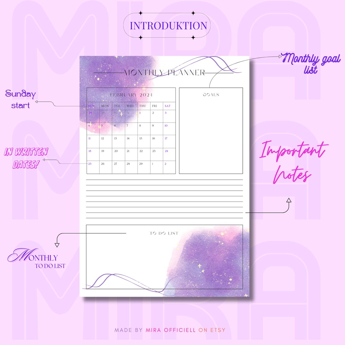 2024 Monthly Calendar, Printable Calendar Template, Portrait, Pastel ...