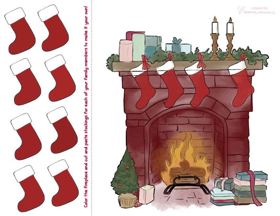 Printable Cozy Fireplace & Christmas Tree Coloring Page With ...