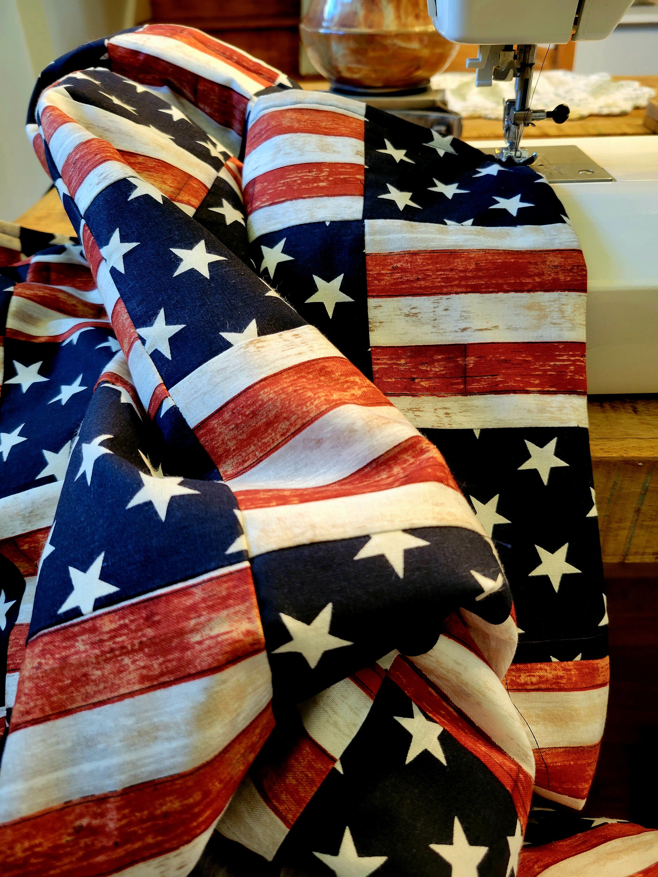 American Flag Quilt Homemade Throw Blanket Made in the USA Stars on ...