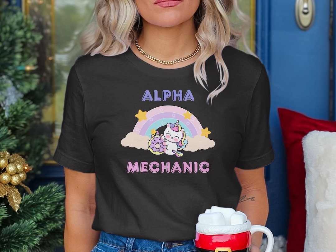 Funny Unique Alpha Mechanic Unicorn T-shirt, Fun Whimsical Workwear ...