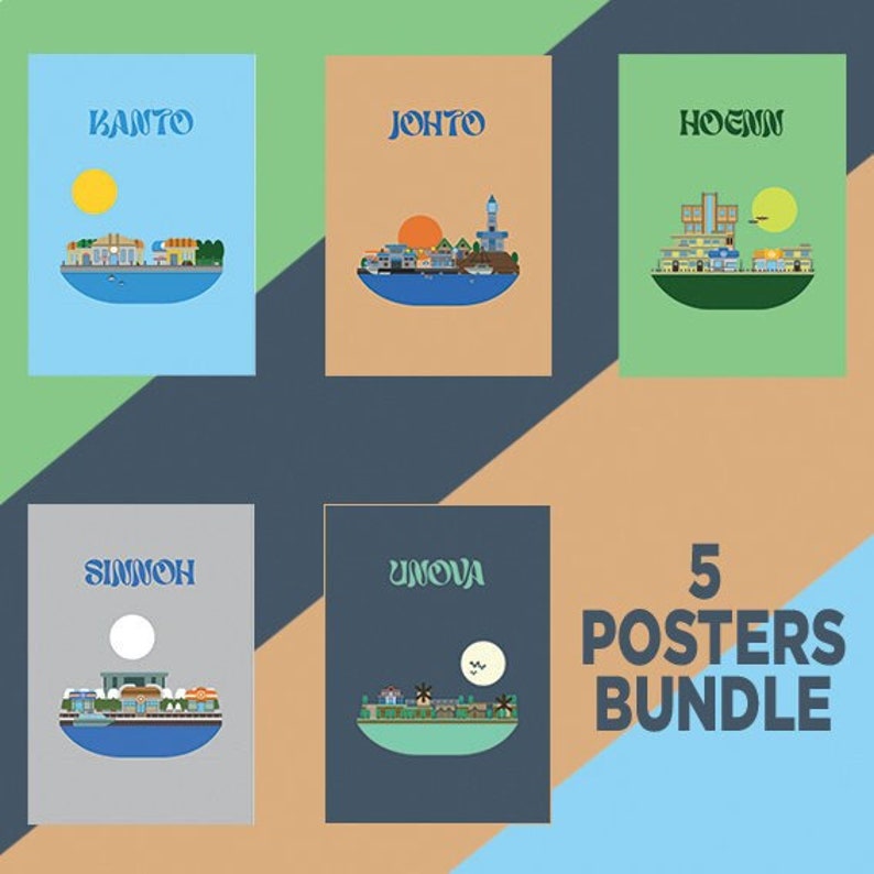 Pokemon Poster Bundle Kanto, Johto, Hoenn, Sinnoh and Unova - Etsy