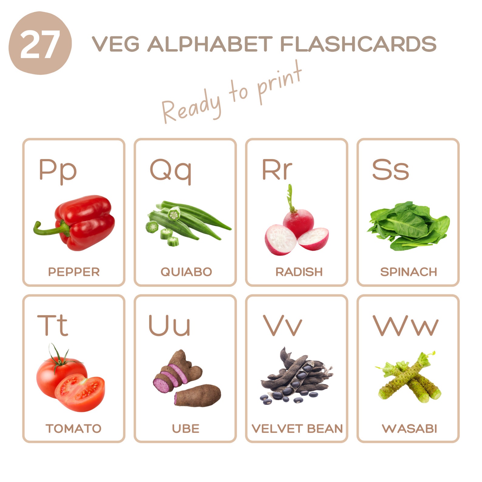 Veg Alphabet Flashcards Printable A-Z Cards Montessori Flashcards ...