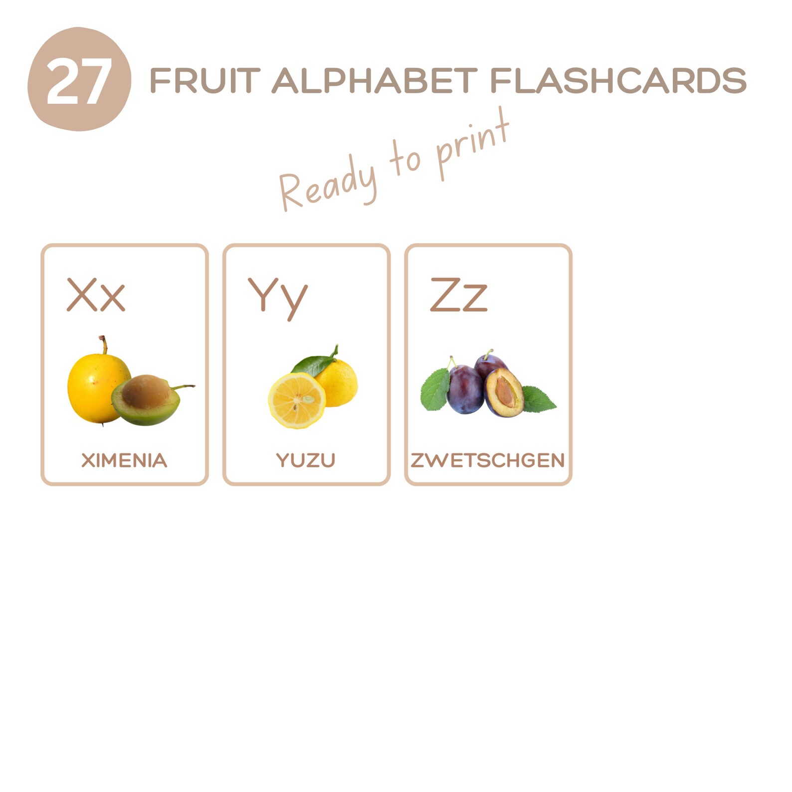 Fruit Alphabet Flashcards Printable A-Z Cards Montessori Flashcards ...