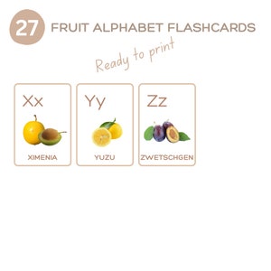 Fruit Alphabet Flashcards Printable A-Z Cards Montessori Flashcards ...