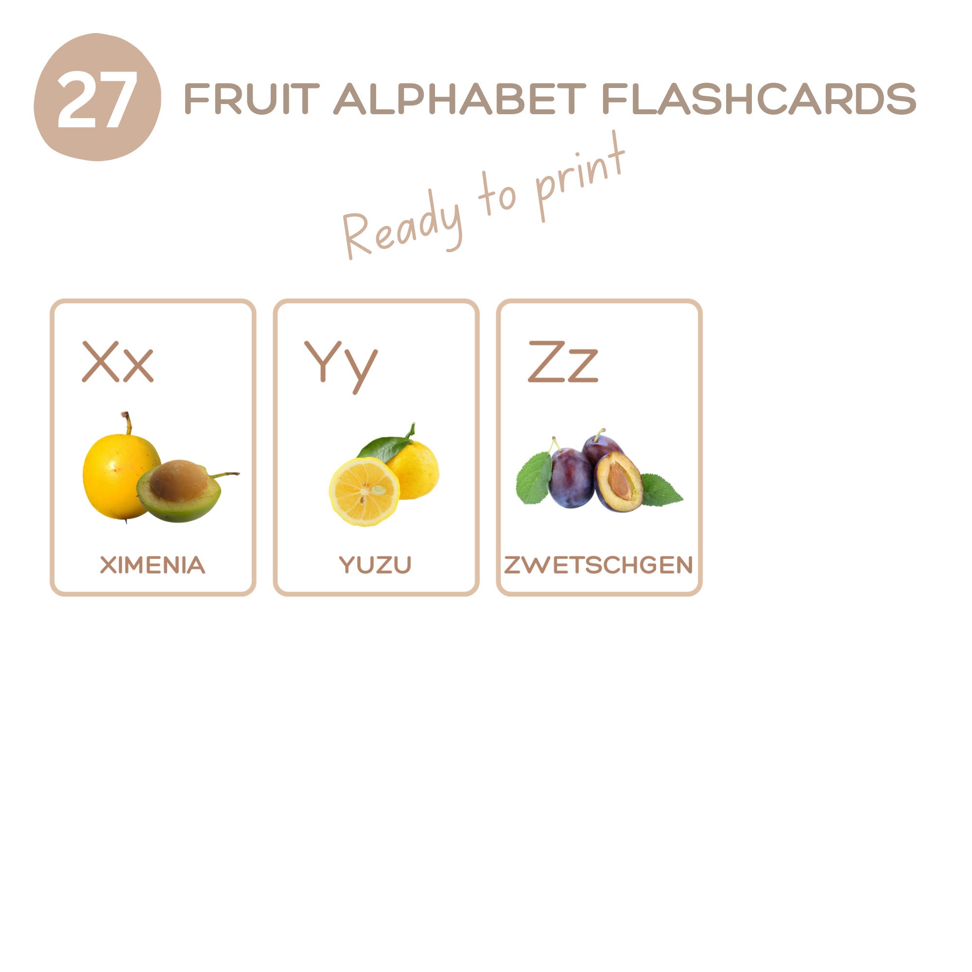 Fruit Alphabet Flashcards Printable A-Z Cards Montessori Flashcards ...