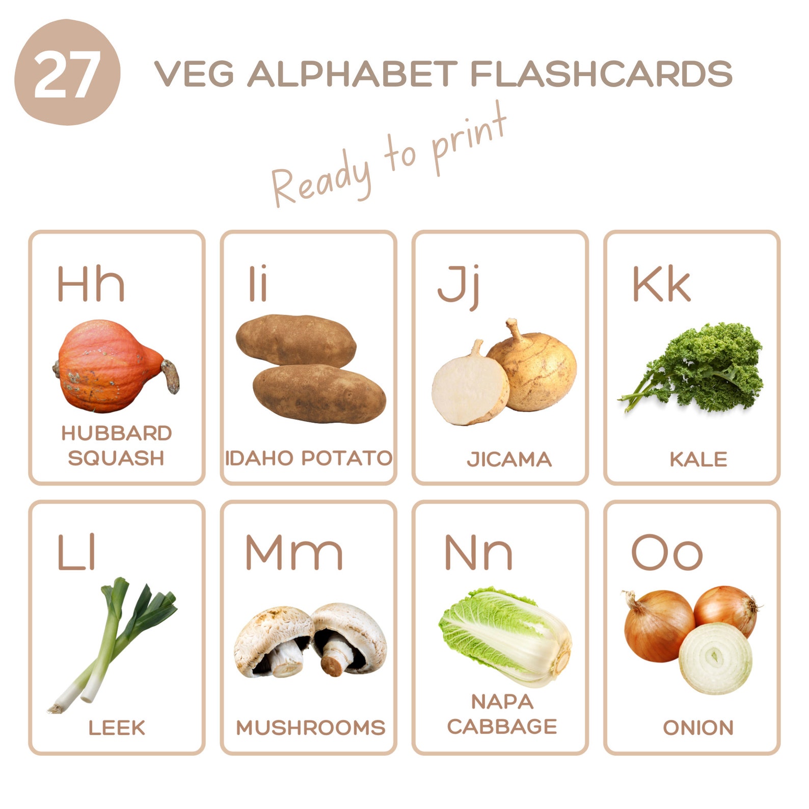 Veg Alphabet Flashcards Printable A-Z Cards Montessori Flashcards ...
