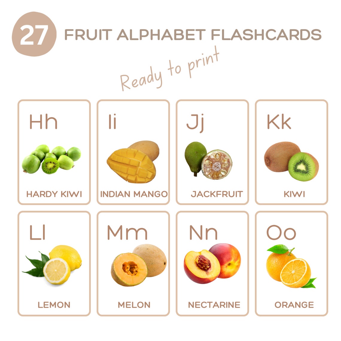 Fruit Alphabet Flashcards Printable A-Z Cards Montessori Flashcards ...