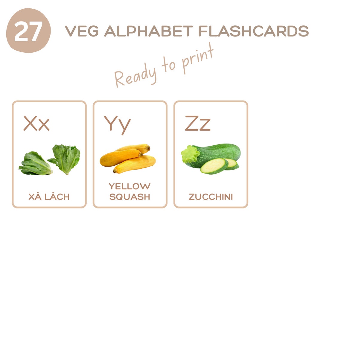 Veg Alphabet Flashcards Printable A-Z Cards Montessori Flashcards ...