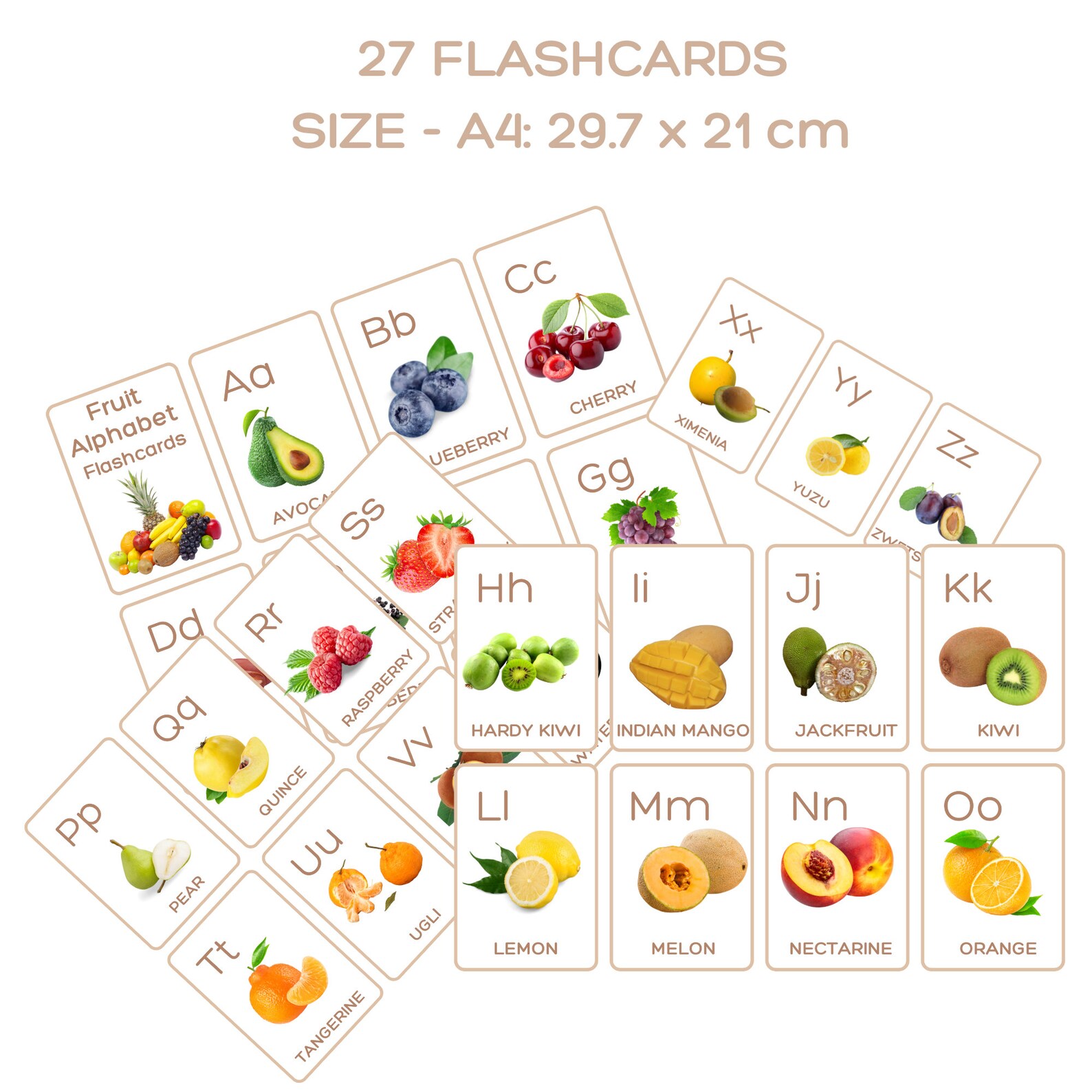 Fruit Alphabet Flashcards Printable A-Z Cards Montessori Flashcards ...