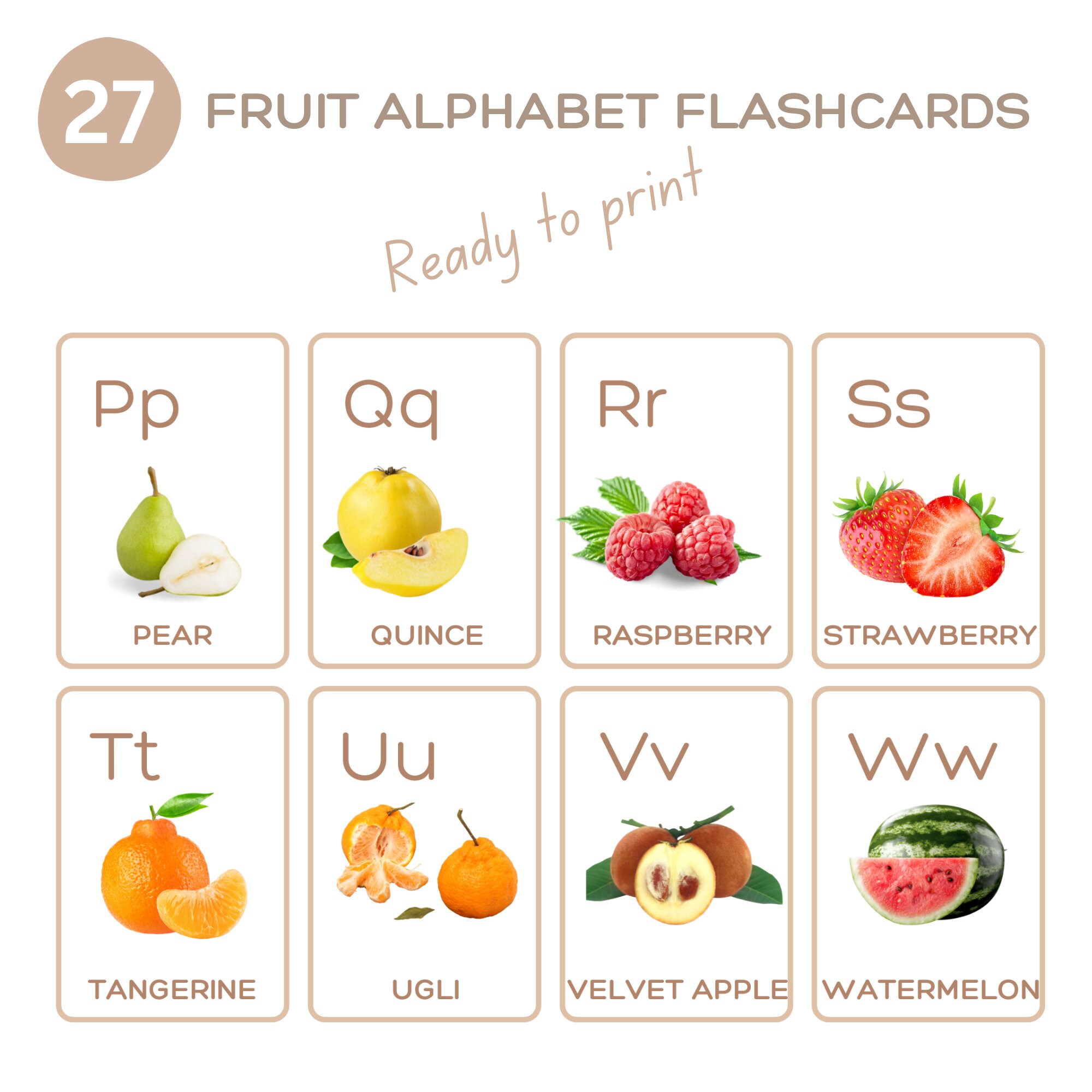 Fruit Alphabet Flashcards Printable A-Z Cards Montessori Flashcards ...